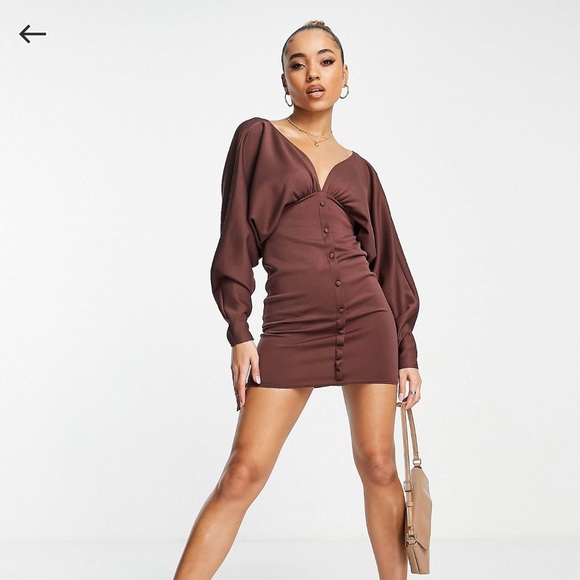 ASOS | Dresses | Asos Design Volume Sleeve Button Bodycon Mini Dress In ...
